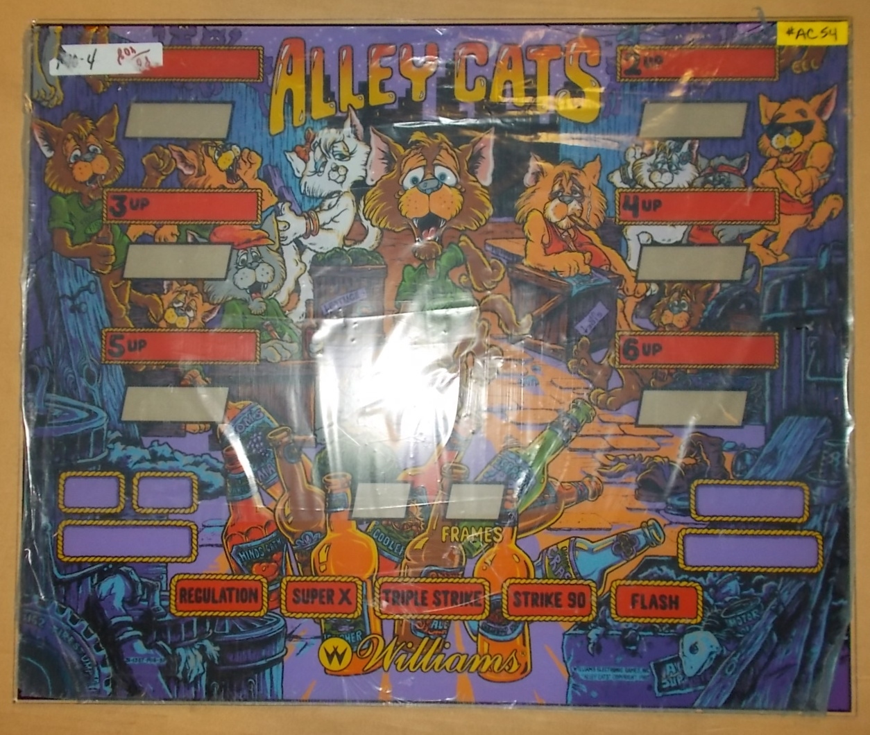 WILLIAMS ALLEY CATS Arcade Machine Game Plexiglass Marquee Graphic ...