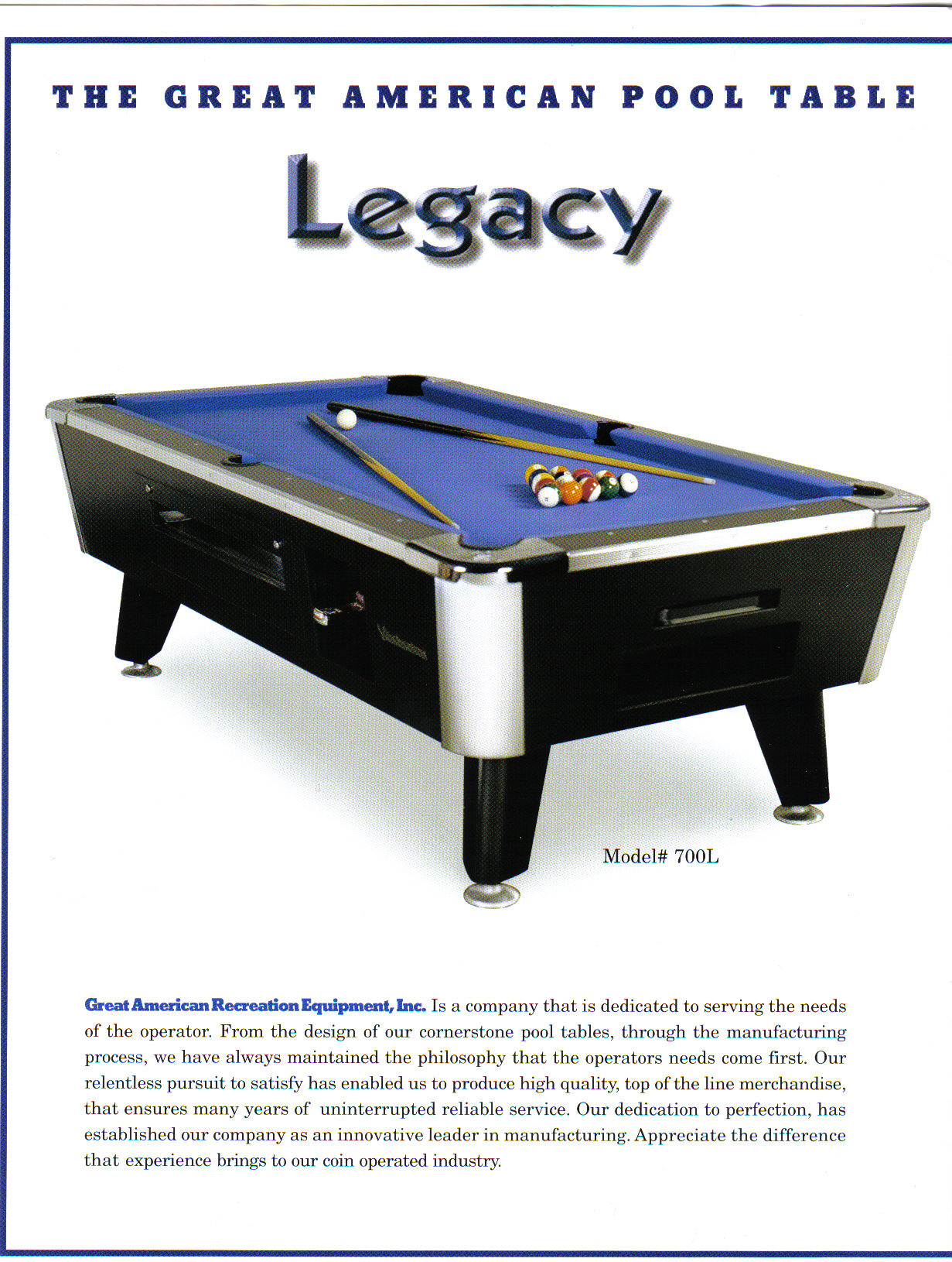 LEGACY 7' Pool Table by Great American - Coin-Operated - Commercial ...
