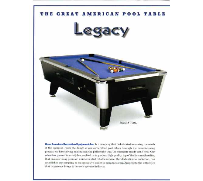 LEGACY 7' Pool Table by Great American - Coin-Operated - Commercial ...